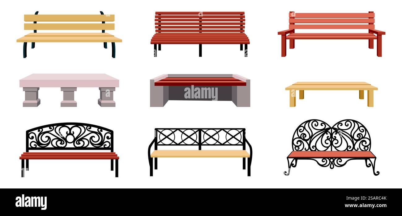 Bench. Cartoon wooden outdoor chair. Street and park municipal ...