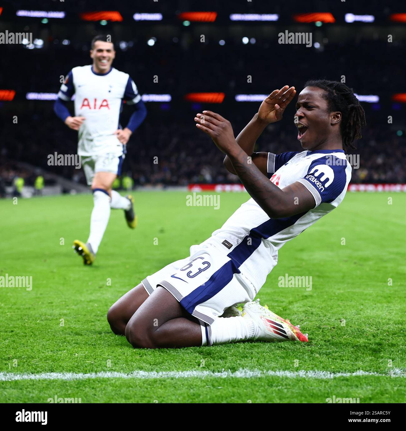 Oyindsmola Ajayi of Tottenham Hotspur celebrates scoring his sides ...