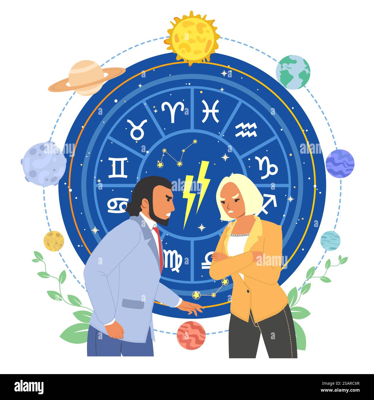 Couple quarrelling demonstrating zodiac sign mismatch vector ...