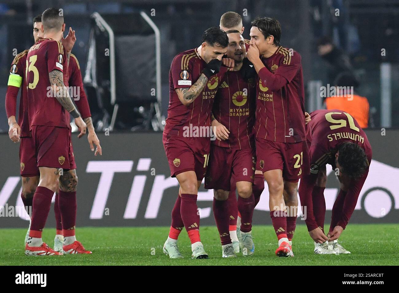 Rome, Lazio. 30th Jan, 2025. Angelino of AS Roma celebrates scoring his ...