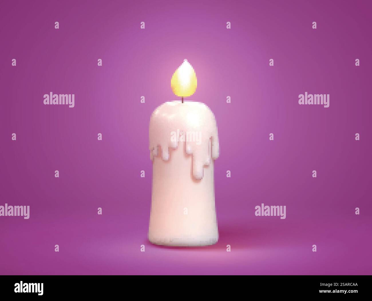 3d illustration of a white candle with burning flame. Isolated on ...