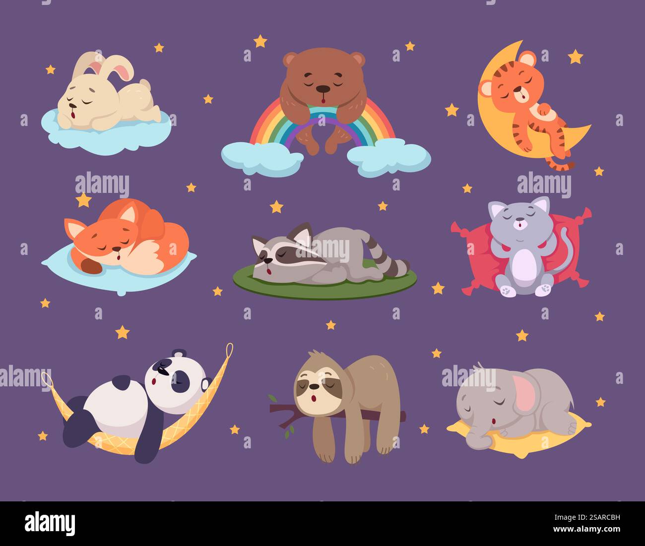 Relaxing animals. Cute sleeping characters funny poses exact vector set ...