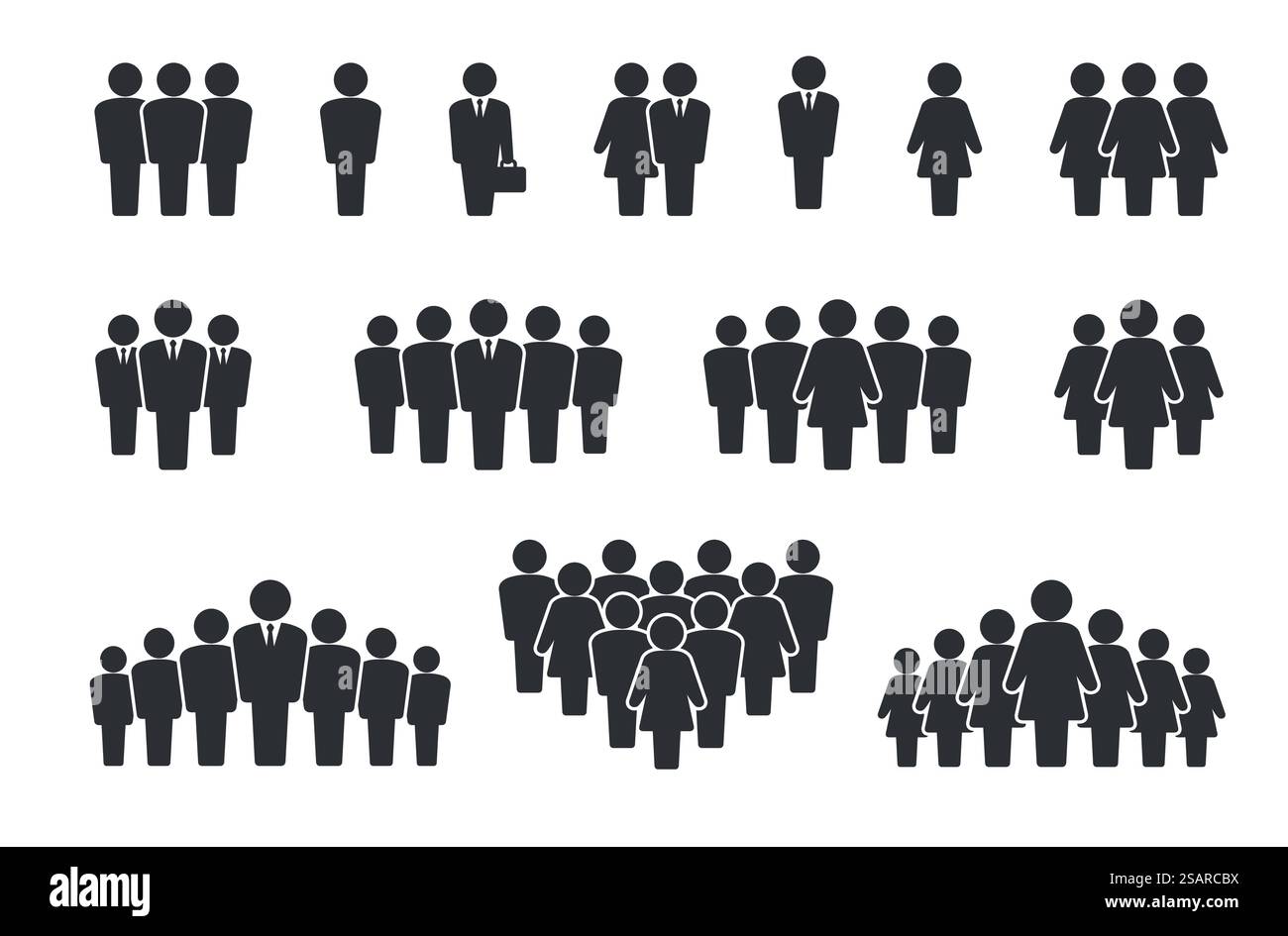 Person group. People silhouette black icons. Citizen crowd statistics ...