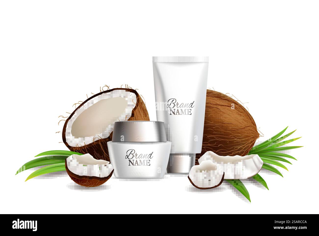 Natural coconut cosmetics, vector illustration. Realistic coco fruit ...