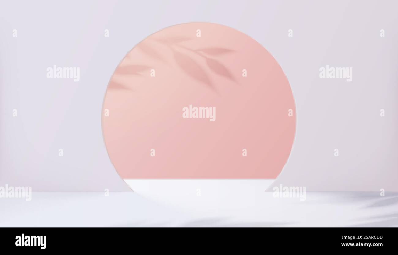 Modern round paper background with leaf shadow in 3d illustration ...