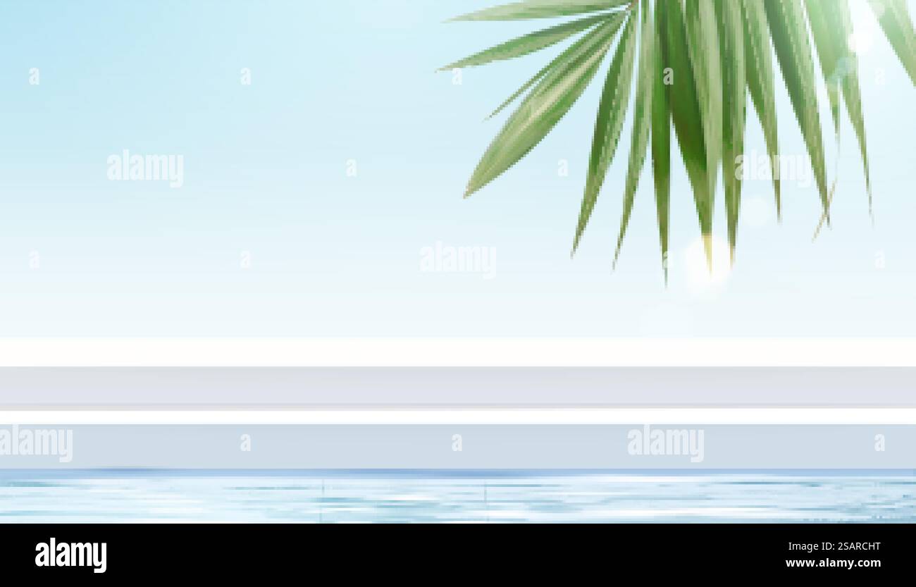 Tropical stage for product display in 3d illustration, white stair ...