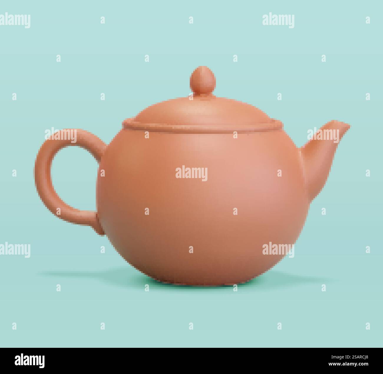 3d illustration of brown Chinese ceramic tea pot. Element isolated on ...