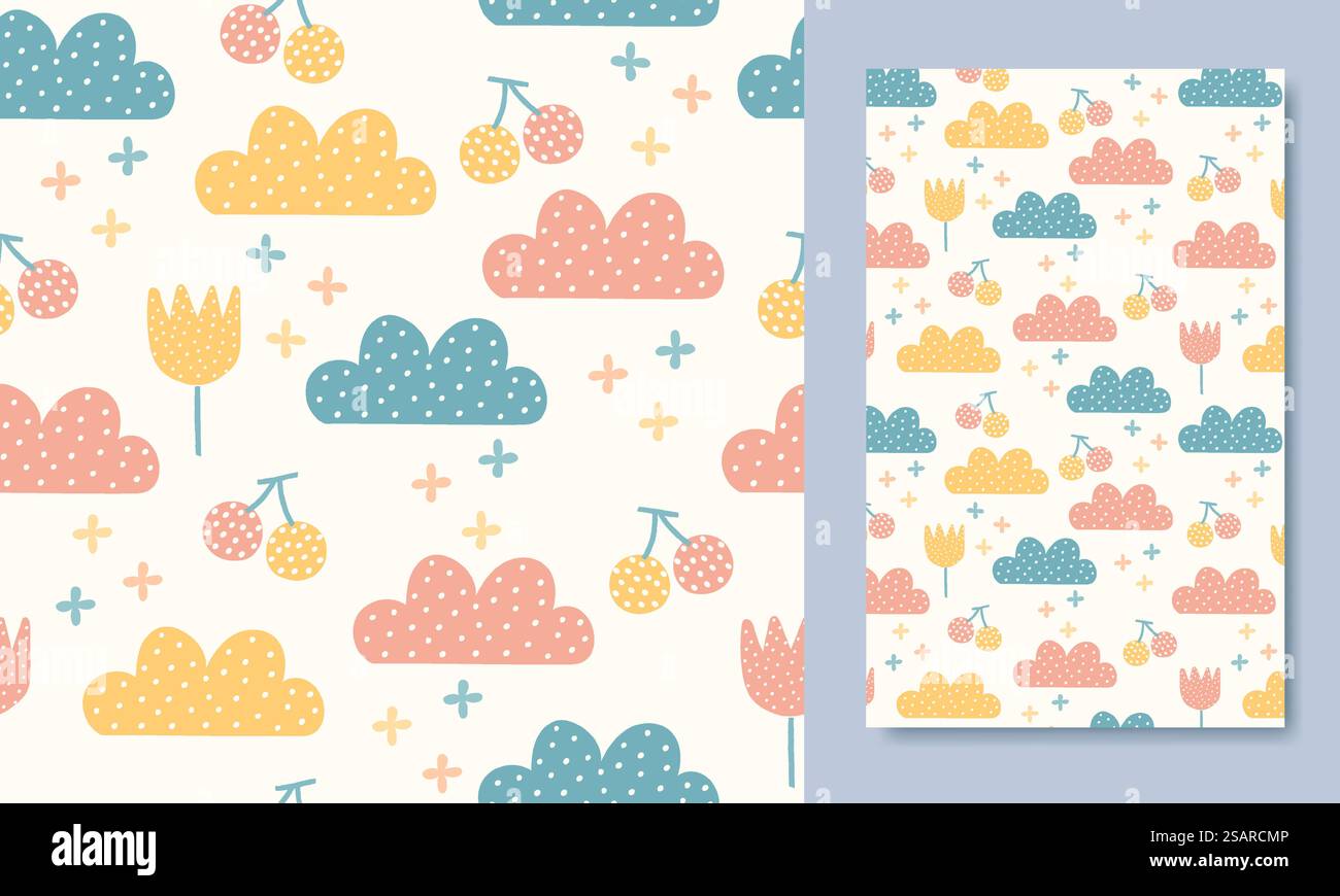 Cute seamless patterns, hand-drawn style used for fabric, textile ...