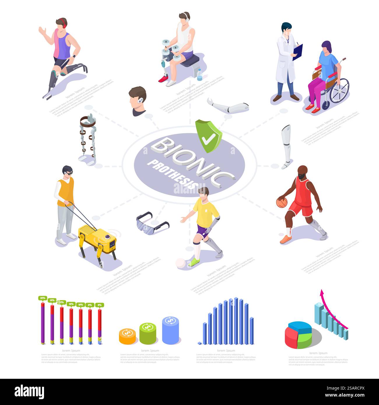 Bionic prosthesis isometric infographic, flat vector illustration ...