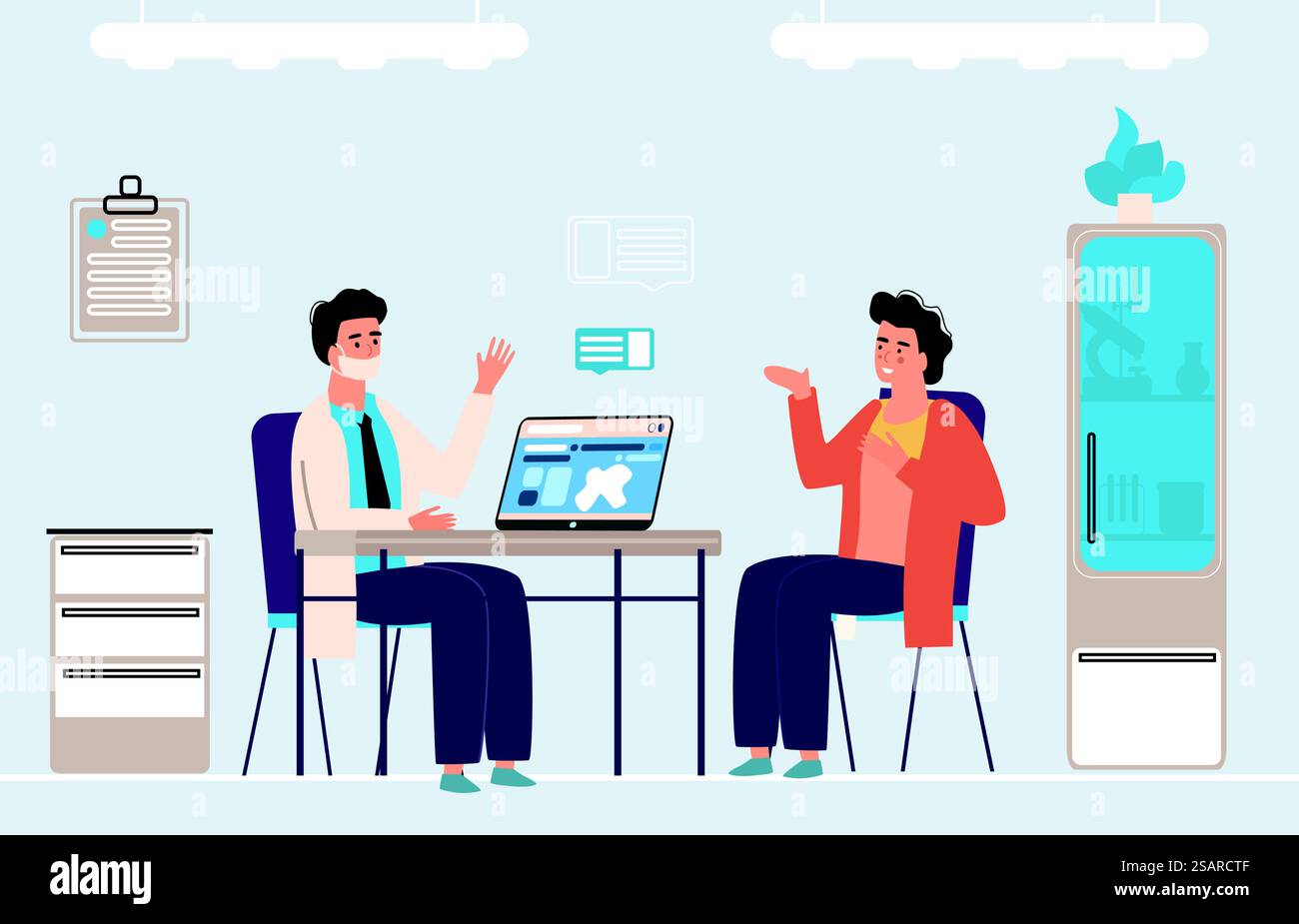 Patient visits doctor office. Medical consultation concept. Cartoon ...