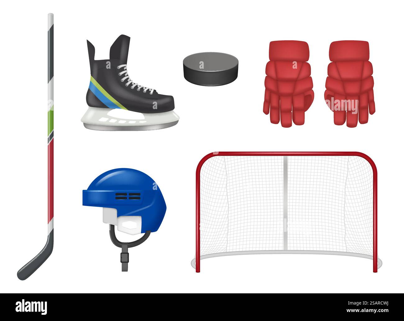 Hockey items. Stick pucks helmet gloves decent vector realistic ...
