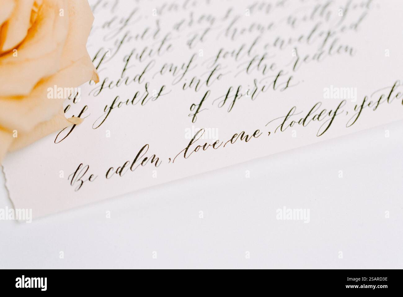 A romantic handwritten note features flowing calligraphy expressing ...