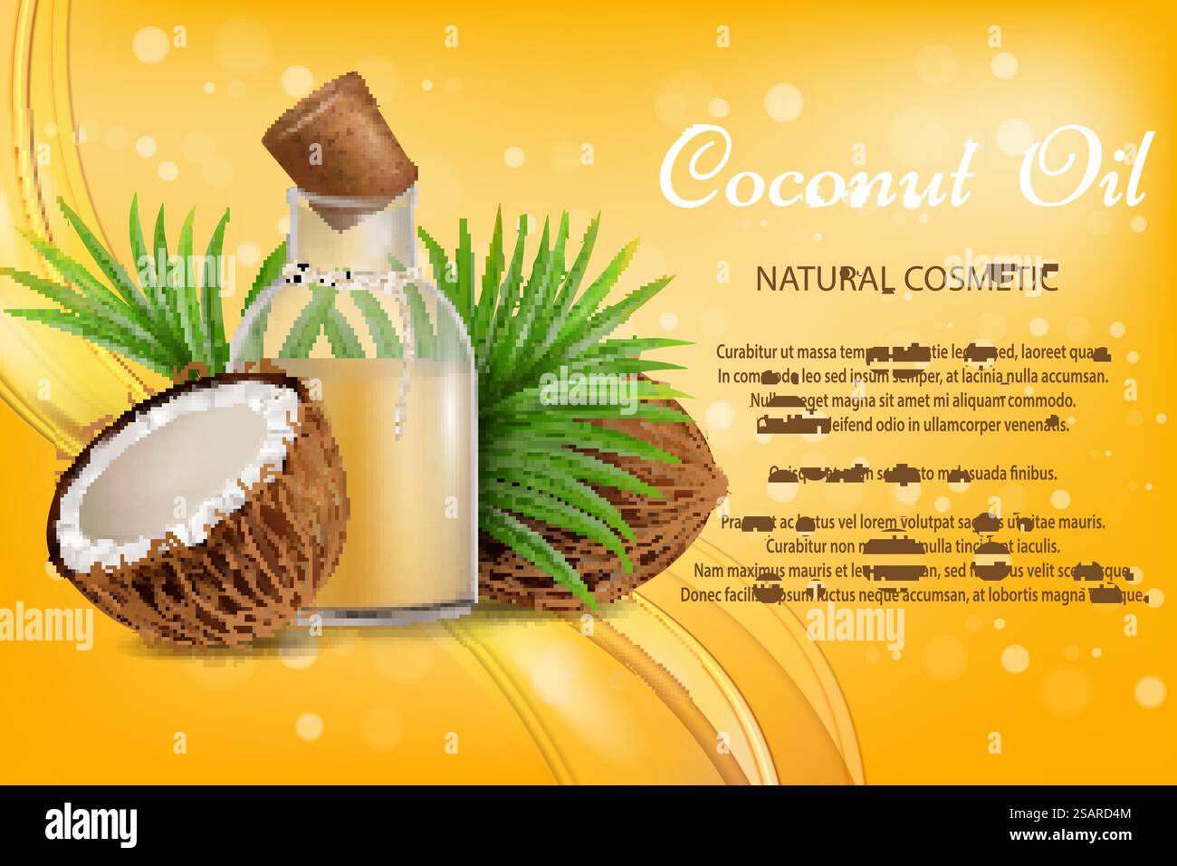 Coconut oil natural cosmetic, vector poster template. Realistic whole ...