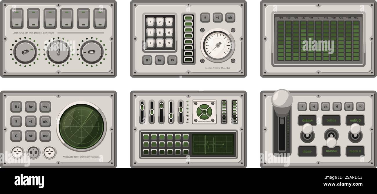 Control panels templates. Ui colored set buttons checkboxes frames ...