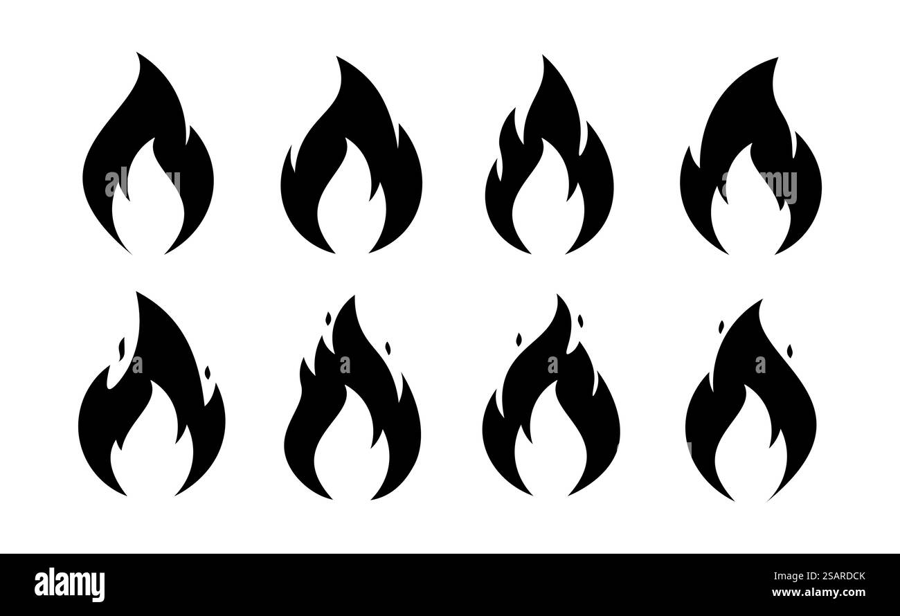 Fire flame icons vector simple burning campfire silhouette symbols hi ...