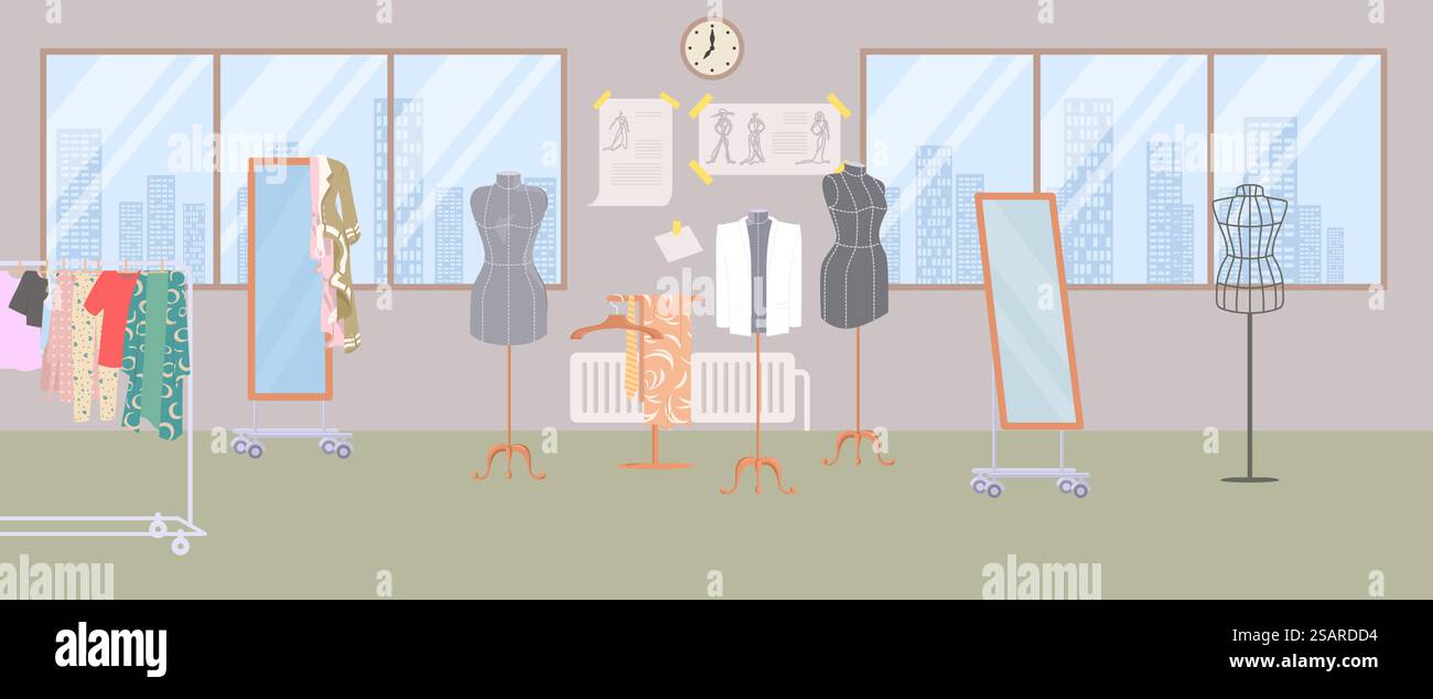 Tailor room, seamstress workplace, fashion designer atelier design ...