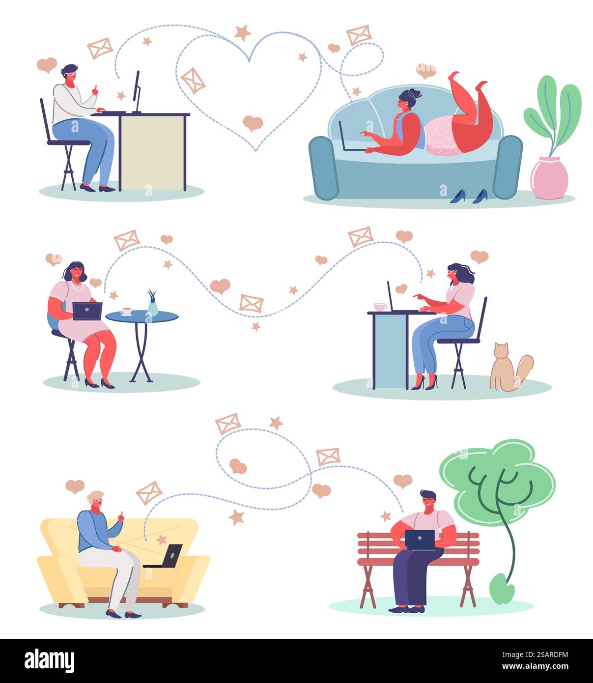People using computers at internet café Stock Vector Images - Alamy