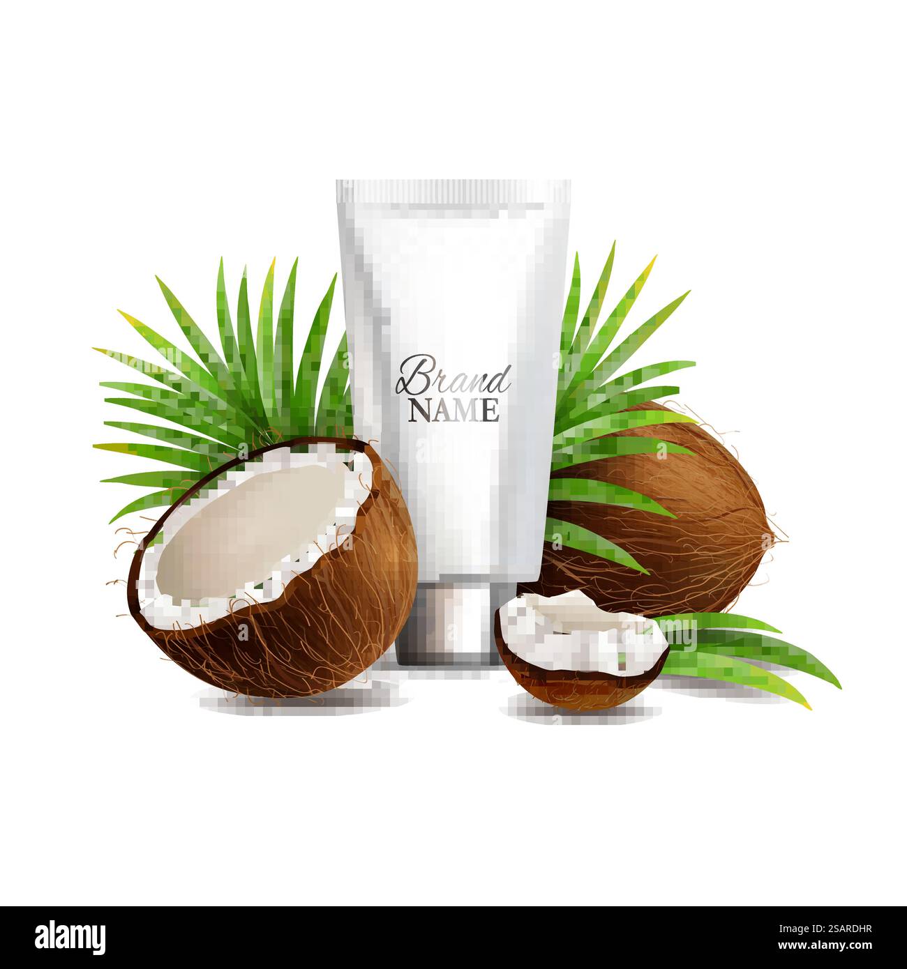 Natural coconut cosmetics, vector illustration. Realistic whole and ...