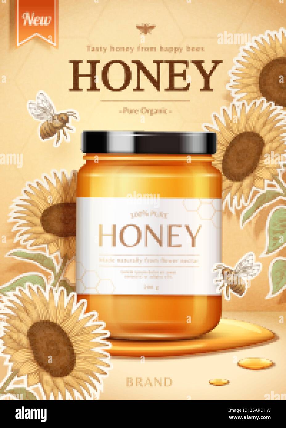 Engraved sunflower honey ad banner Stock Vector Image & Art - Alamy