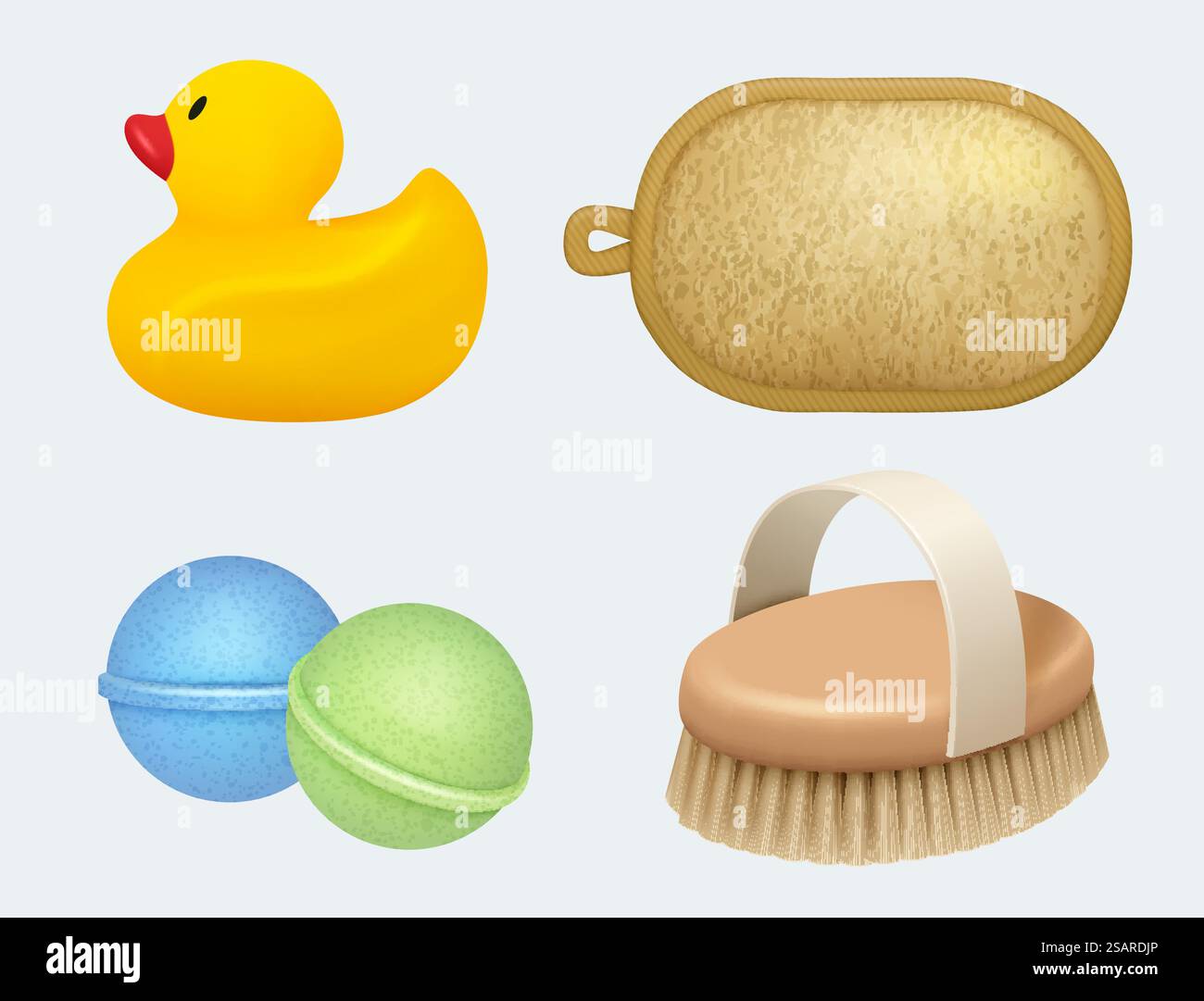 Bath tools. Self hygiene symbols washing tools cream shampoo washcloth ...