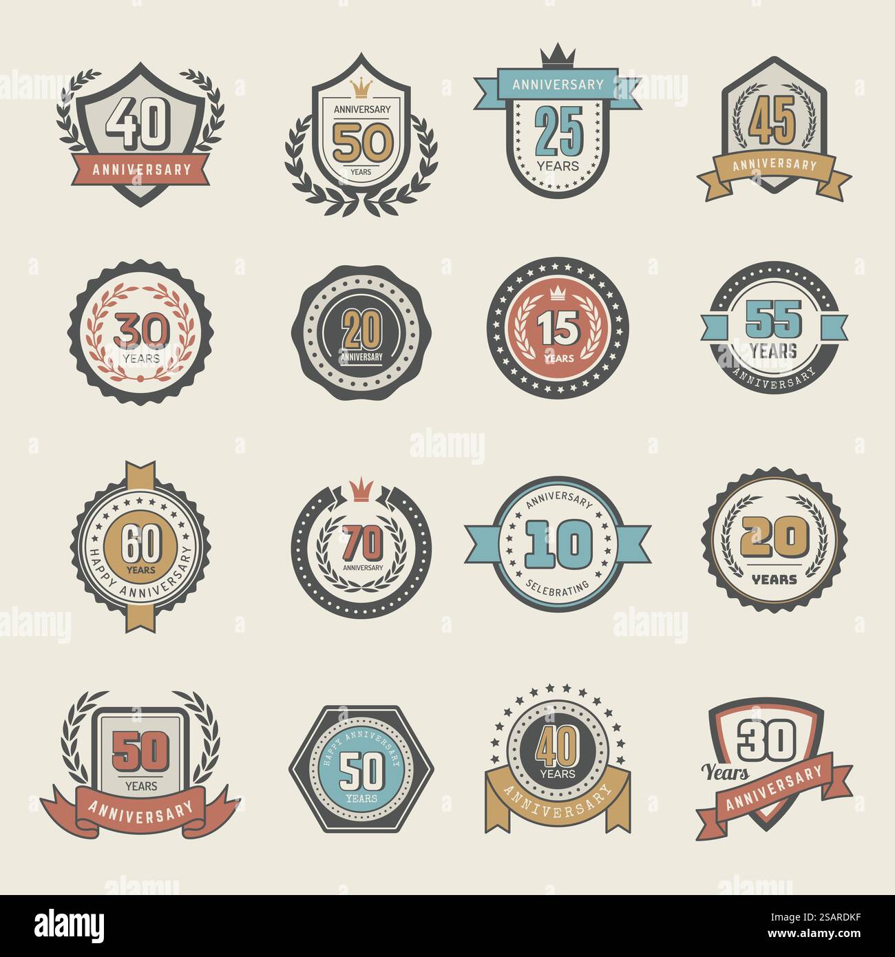 Anniversary dates. Badges with numbers for celebration dates recent ...