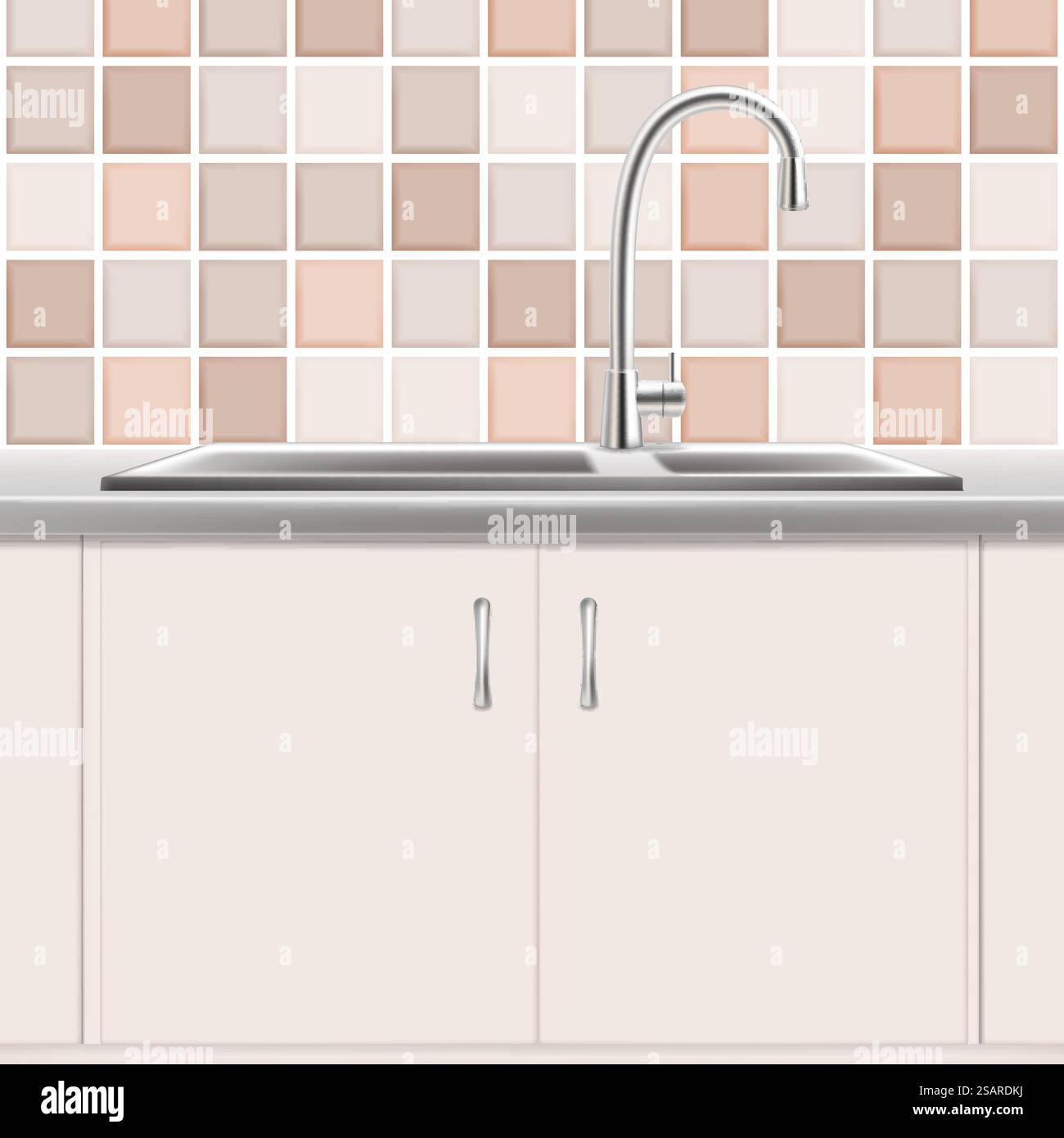 Kitchen sink, vector realistic illustration. Stainless double bowl ...