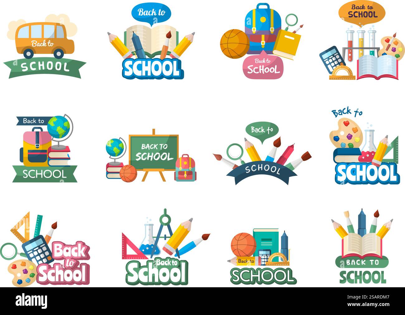 School emblems. Back to school labels with place for text recent vector ...