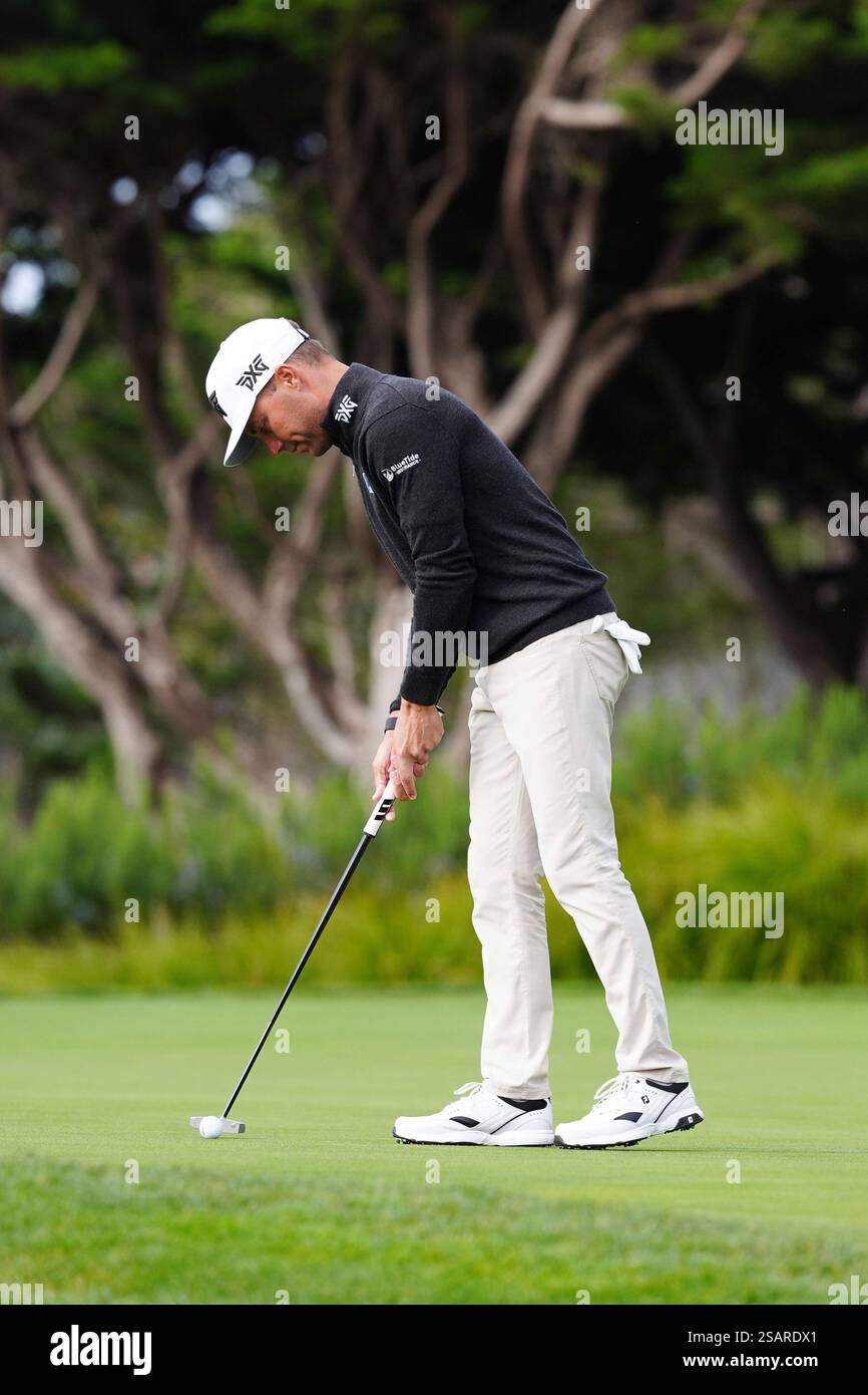 PEBBLE BEACH, CA - JANUARY 30: PGA golfer Eric Cole putts on the 3rd ...