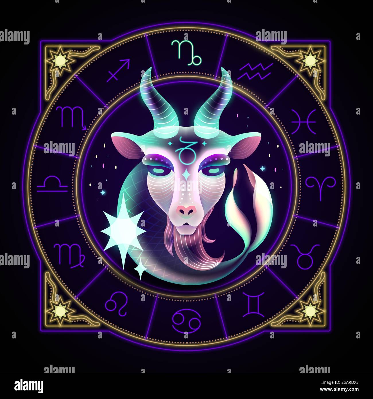 Capricorn zodiac sign represented by a horned goat with a mermaid like ...