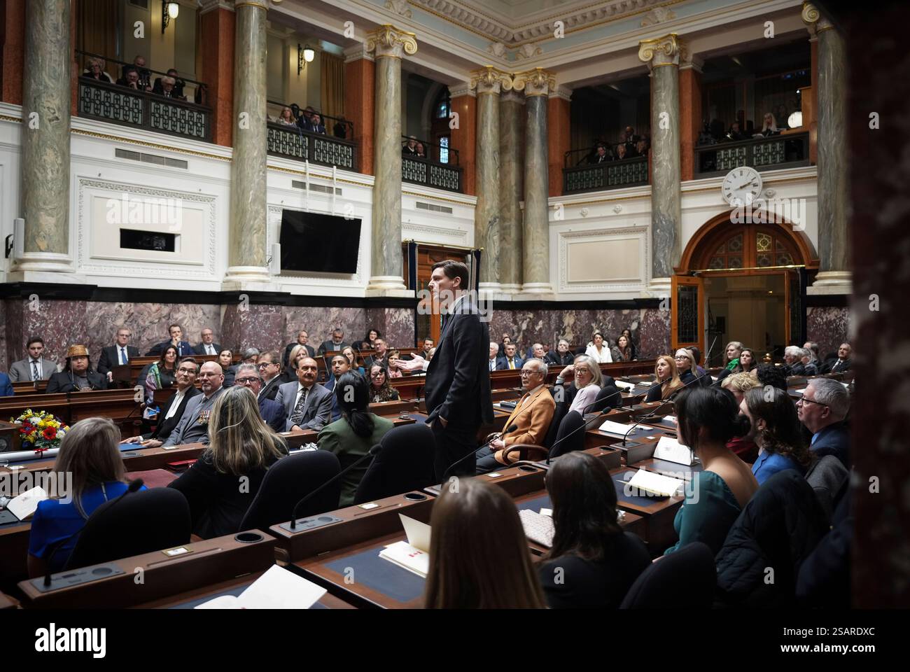 British Columbia Premier David Eby speaks in the Legislative Chamber ...