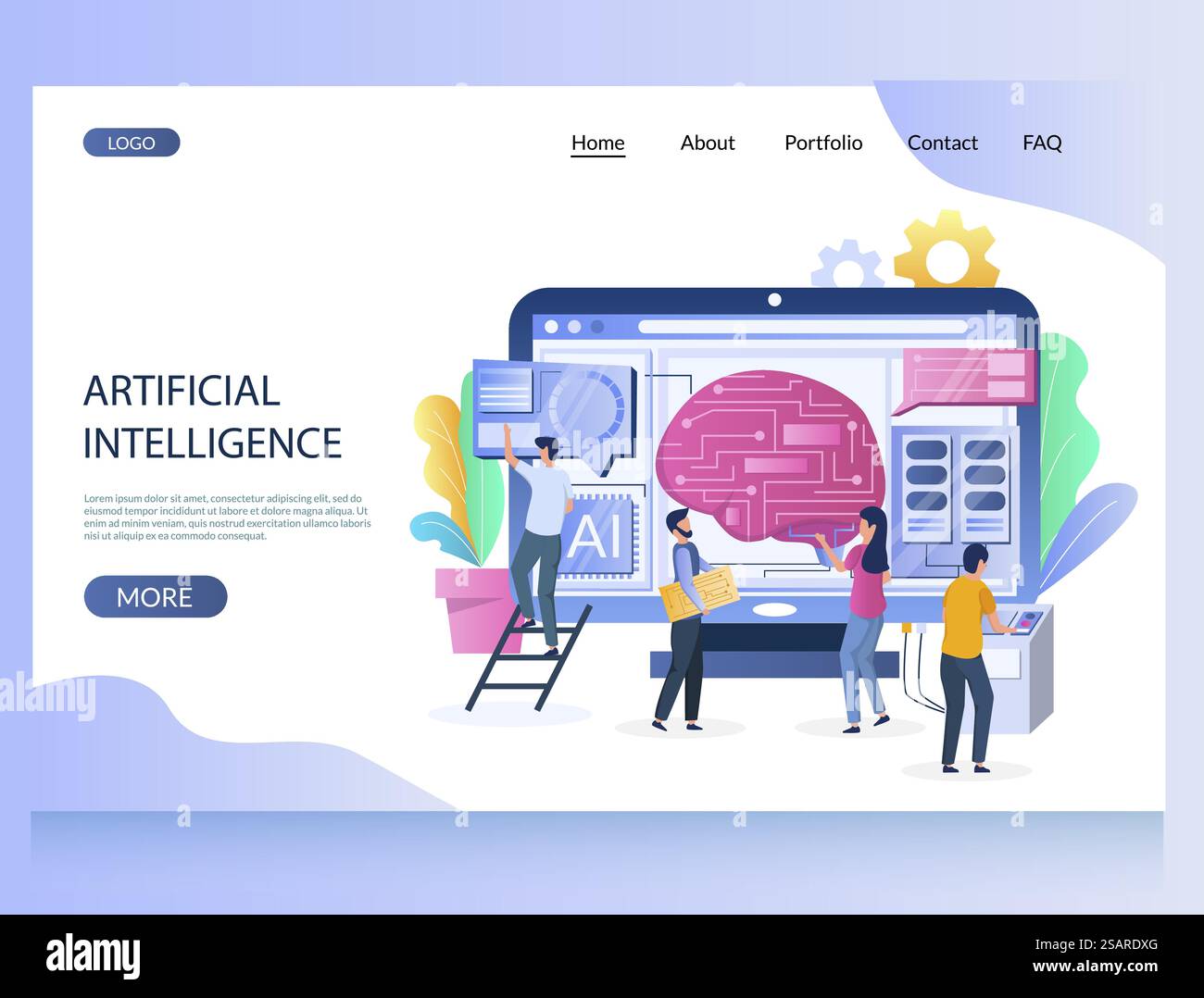 Artificial intelligence vector website template, web page and landing page design for website ...