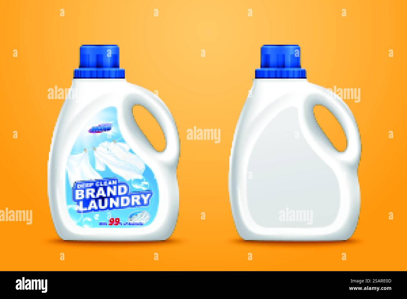 3d illustration laundry detergent bottle mockup set on chrome yellow ...
