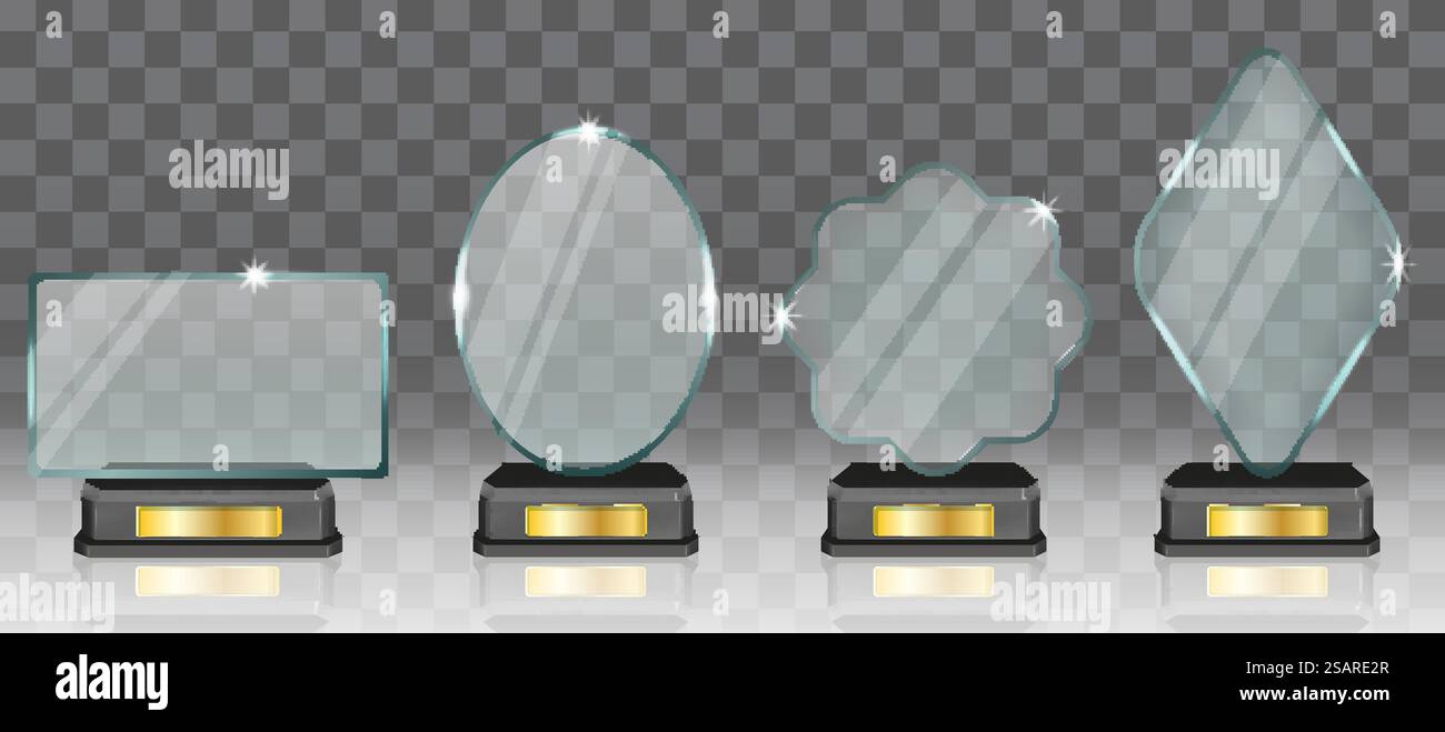 Acrylic glass trophy award set vector illustration. Prize design ...