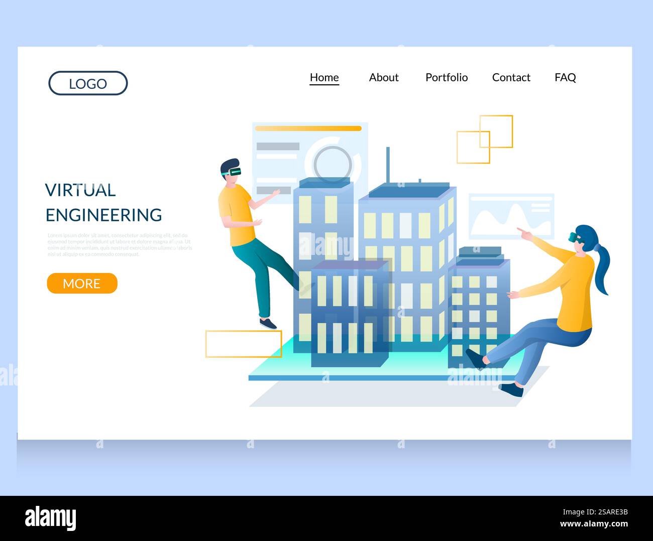 Virtual engineering vector website template, web page and landing page ...