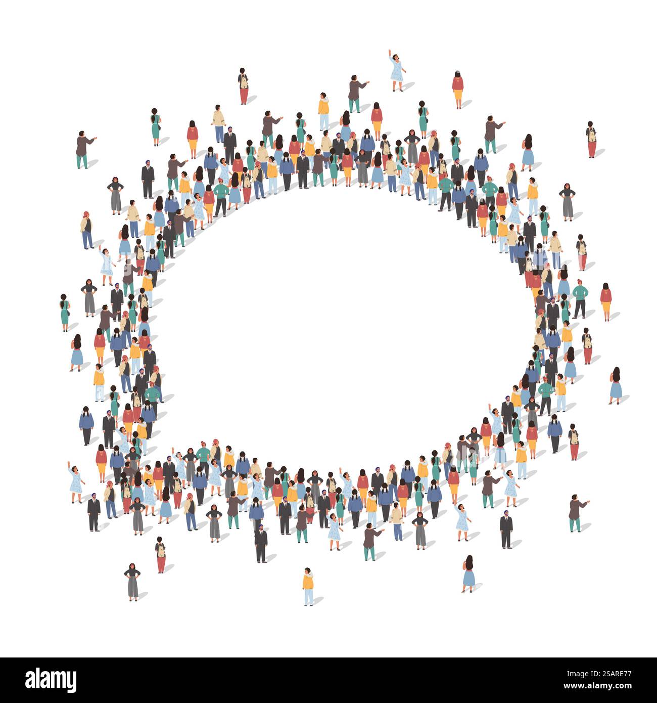 Large group of people standing together in the shape of speech bubble ...