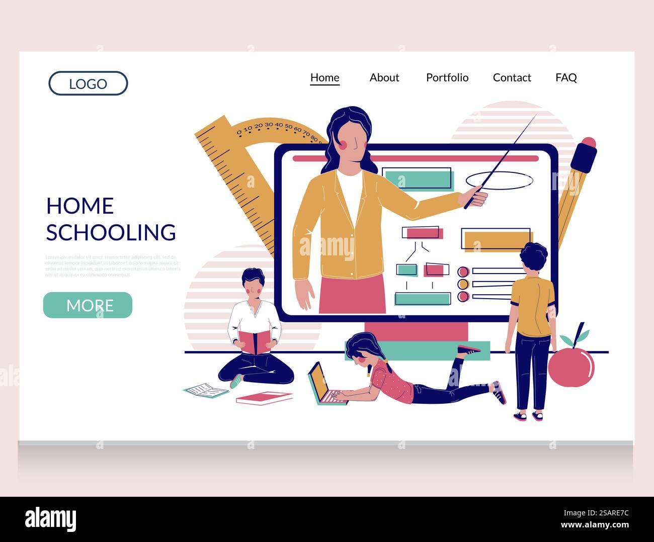 Home schooling vector website template, landing page design for website and mobile site ...