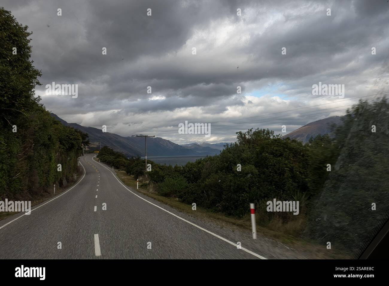 The mountains along both sides of Lake Hawea near Wanaka Stock Photo ...