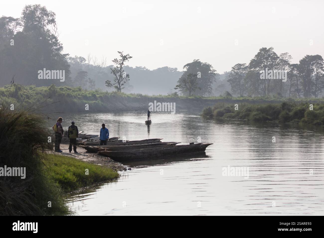 The Narayani River defines the boundary of the Chitwan National Park, a ...