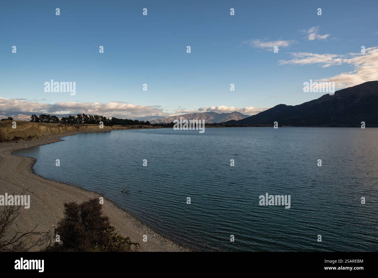 The mountains along both sides of Lake Hawea near Wanaka Stock Photo ...