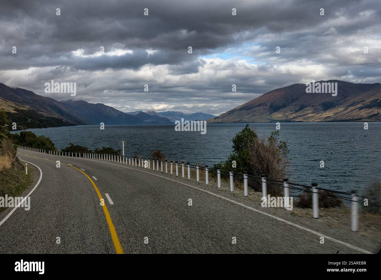 The mountains along both sides of Lake Hawea near Wanaka Stock Photo ...