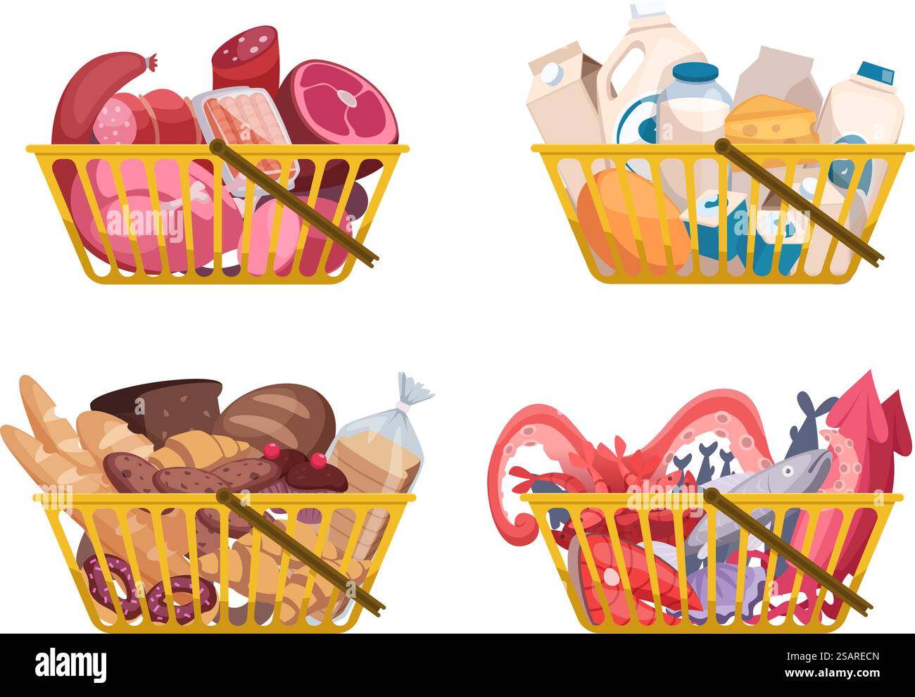 Shopping basket. Bags and packages with groceries organic healthy food ...