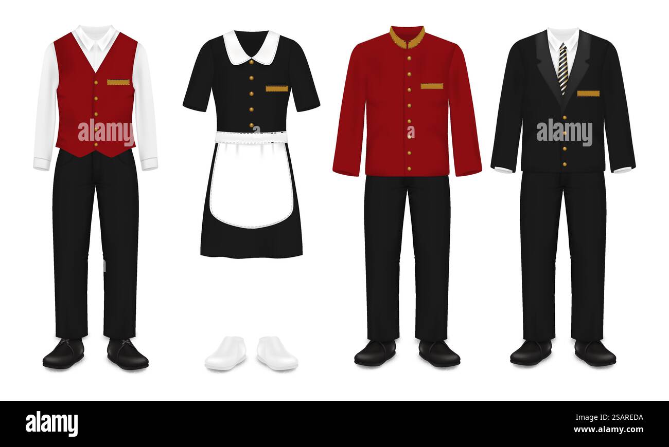 Hotel staff uniform set, vector illustration isolated on white ...