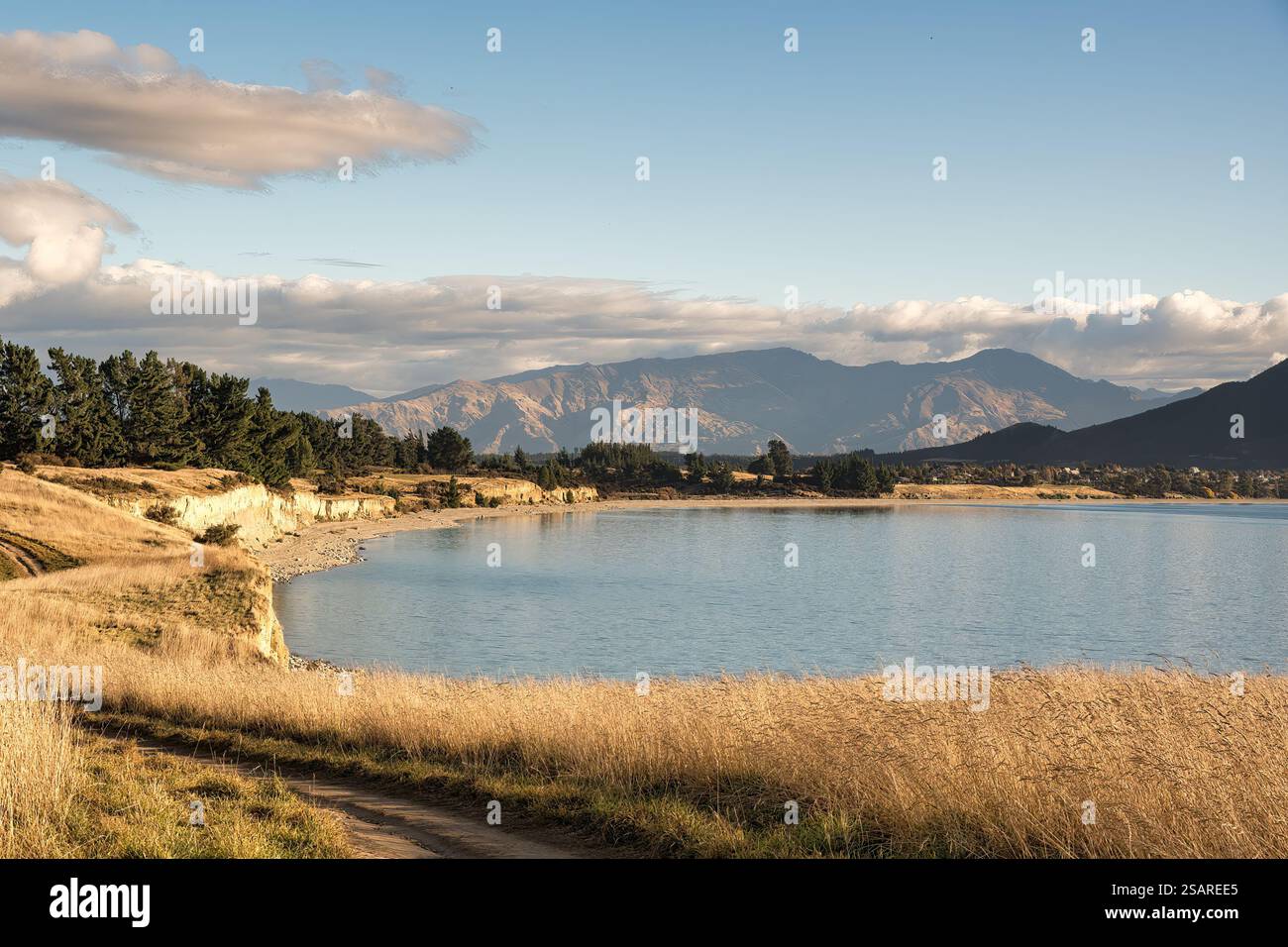 The mountains along both sides of Lake Hawea near Wanaka Stock Photo ...