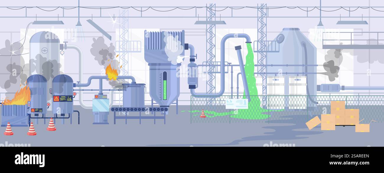 Accident on plant and manufacturing industry problem vector ...