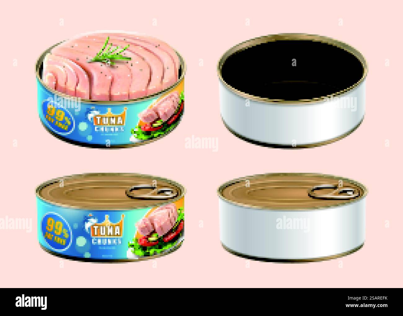 Tuna can mockups. 3D Illustration of two aluminum food can designed ...