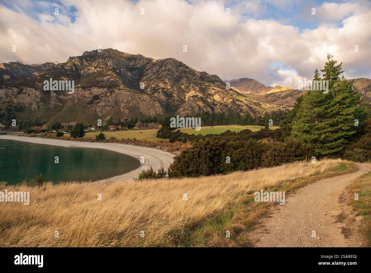 The mountains along both sides of Lake Hawea near Wanaka Stock Photo ...