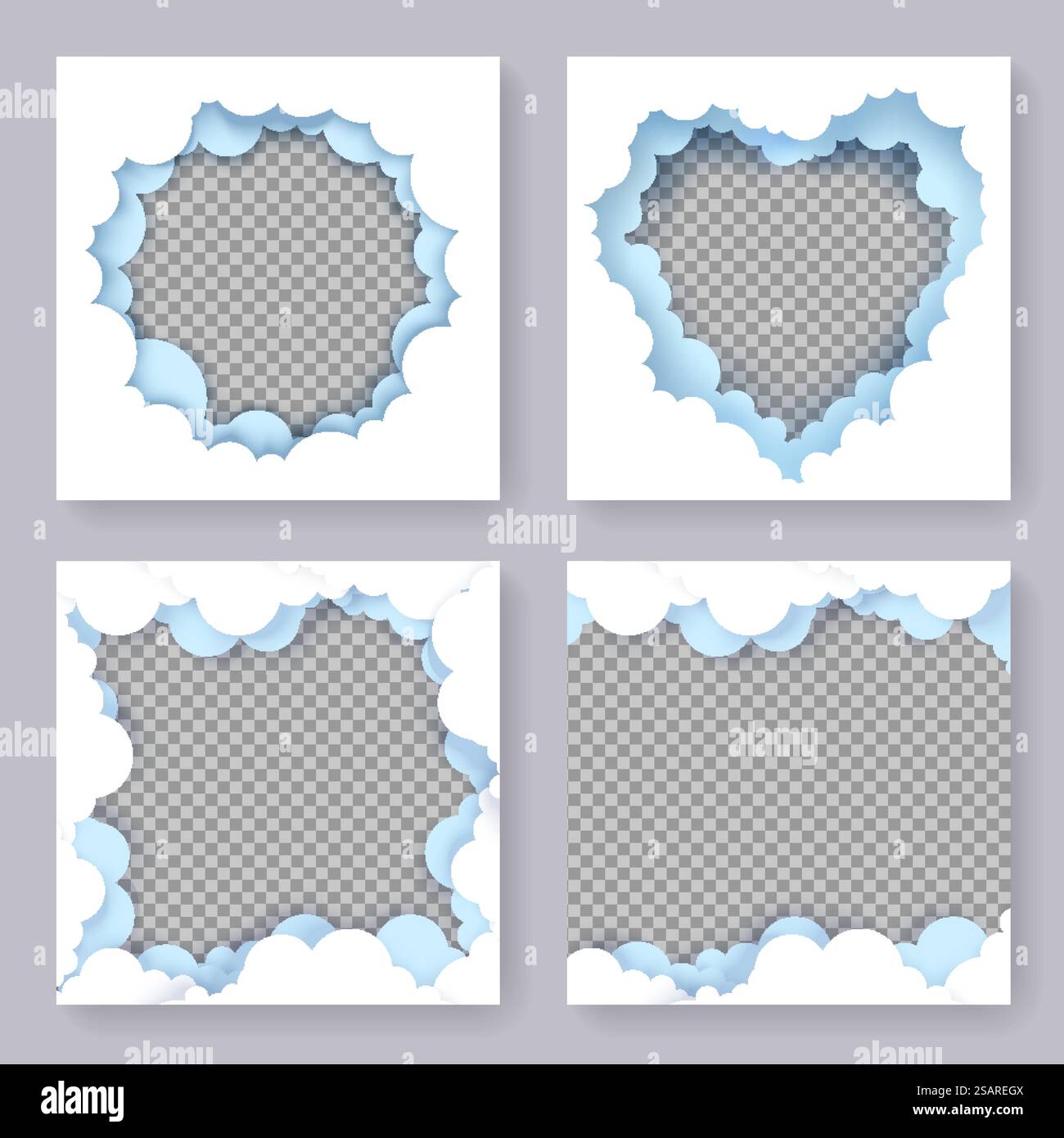 Paper cut craft style frame set, vector illustration. Hole in the sky ...