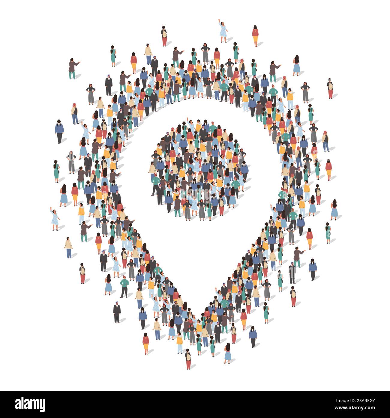 Large group of people standing together in the shape of map location ...