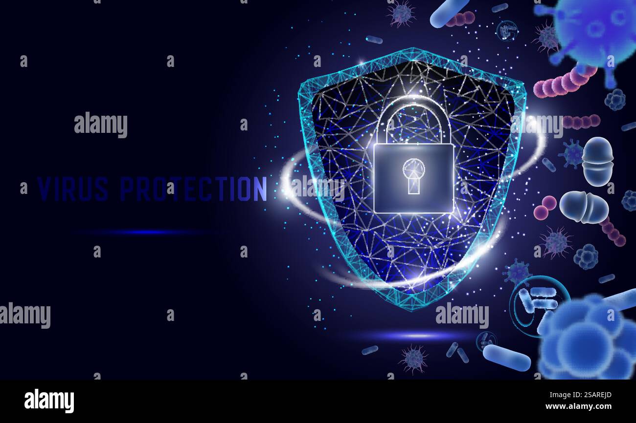 Virus protection vector poster banner template security shield with ...