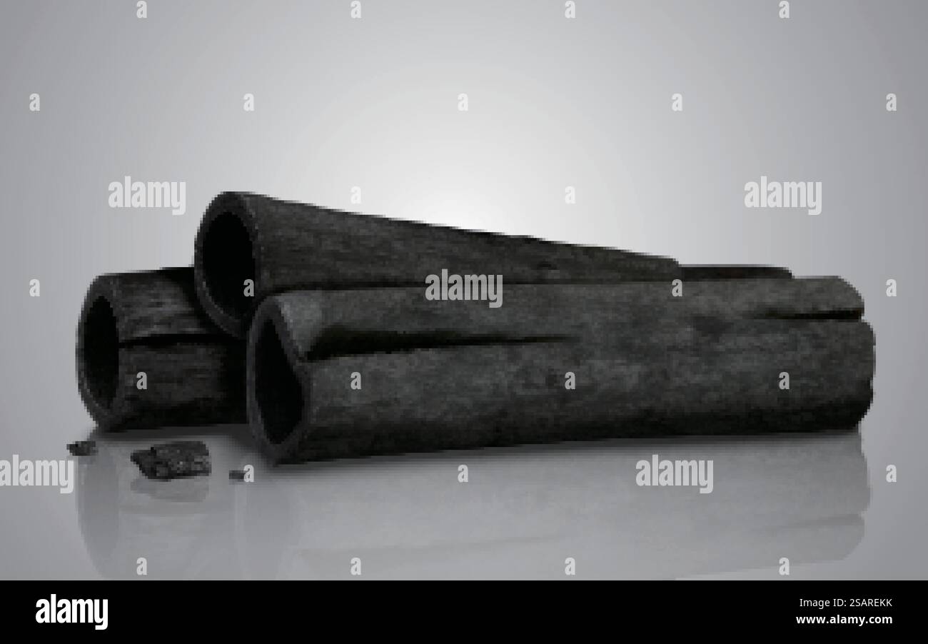 3D illustration charcoal stick design element on light grey background ...